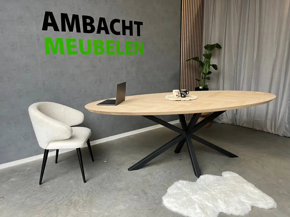 Verjongde Ovale Eiken Visgraat Tafel Matrix 5x5 cm | Pure Vakmanschap