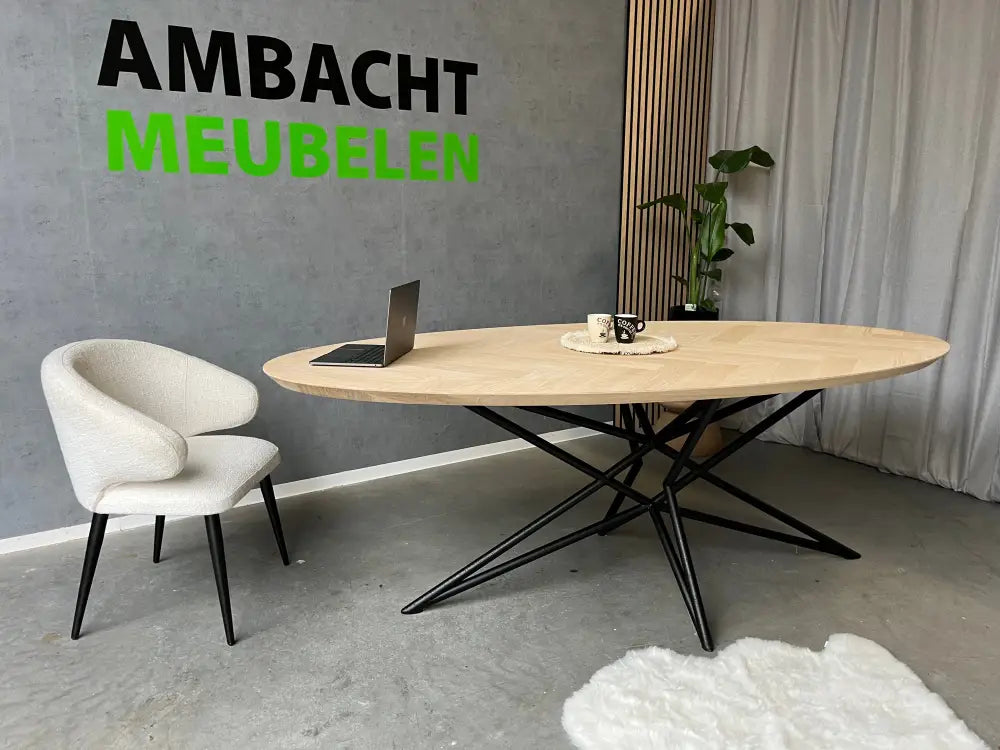 Verjongde Ovale Eiken Visgraat Tafel Matrix Ster | Exclusieve tafels