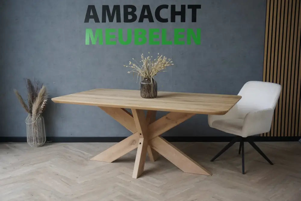 Verjongde Rechte Eiken Tafel met Ronde hoeken Matrix