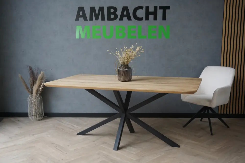 Verjongde Rechte Eiken Tafel met Ronde hoeken Matrix 5x5 cm | Webshop