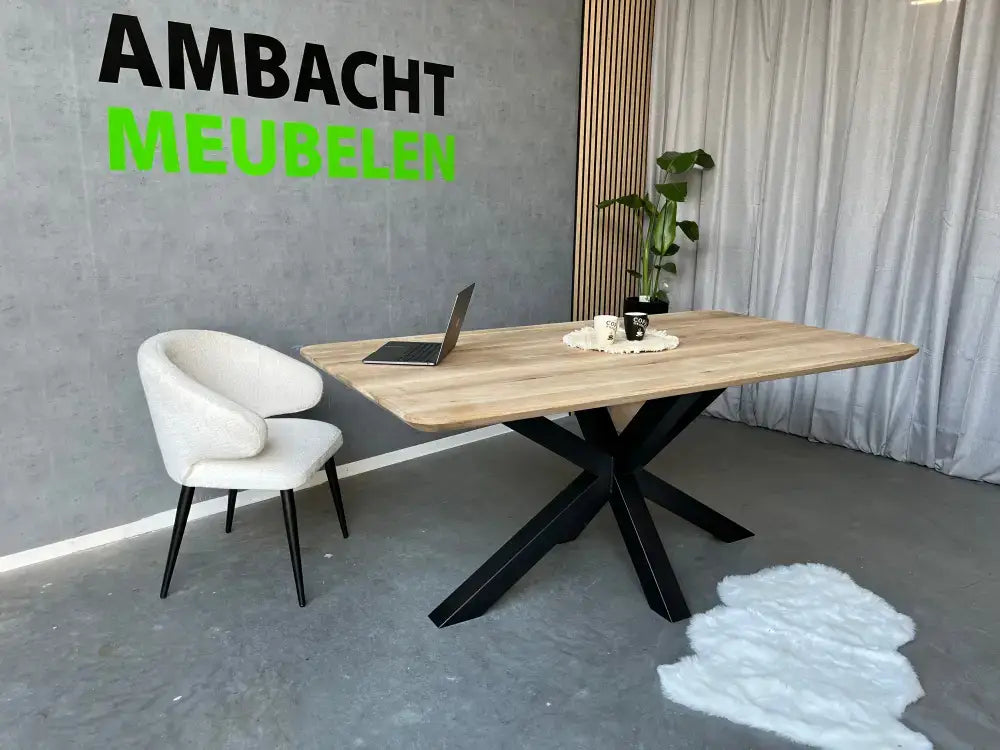 Verjongde Rechte Eiken Tafel met Ronde hoeken Matrix 8x8 cm | Showroom