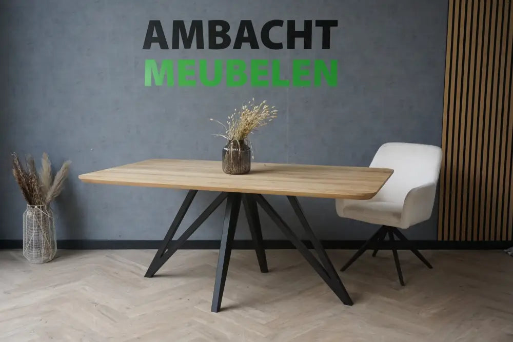 Verjongde Rechte Eiken Tafel met Ronde hoeken Matrix Vlinder | Eetset