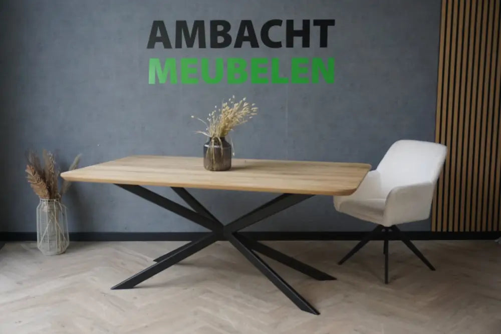 Verjongde Rechte Eiken Tafel met Ronde hoeken Matrix Wijd | Mooi wonen