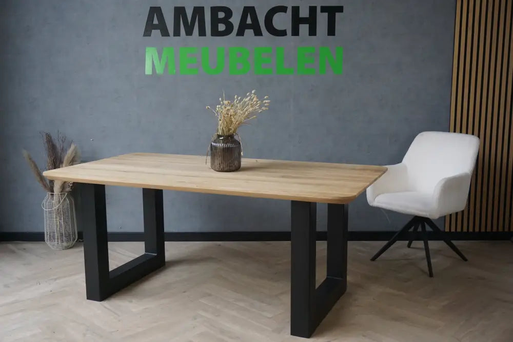 Verjongde Rechte Eiken Tafel met Ronde hoeken U-model | Elegant wonen